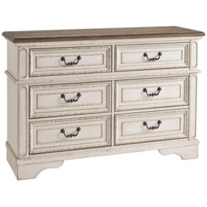 signature design by ashley realyn french country youth 6 drawer dresser, chipped white & brown