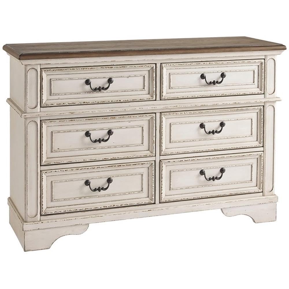 Signature Design By Ashley Realyn French Country Youth 6 Drawer Dresser, Chipped White & Brown