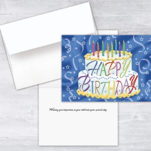 25 Happy Birthday Cards - Festive Cake Design - 26 White Envelopes - FSC Mix