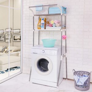 Hershii Over The Toilet Bathroom Storage Shelf Space Saving Organizer Rack Stand 2-Tier Shelving Units with Clothes Hanging Rod Rail - Ivory