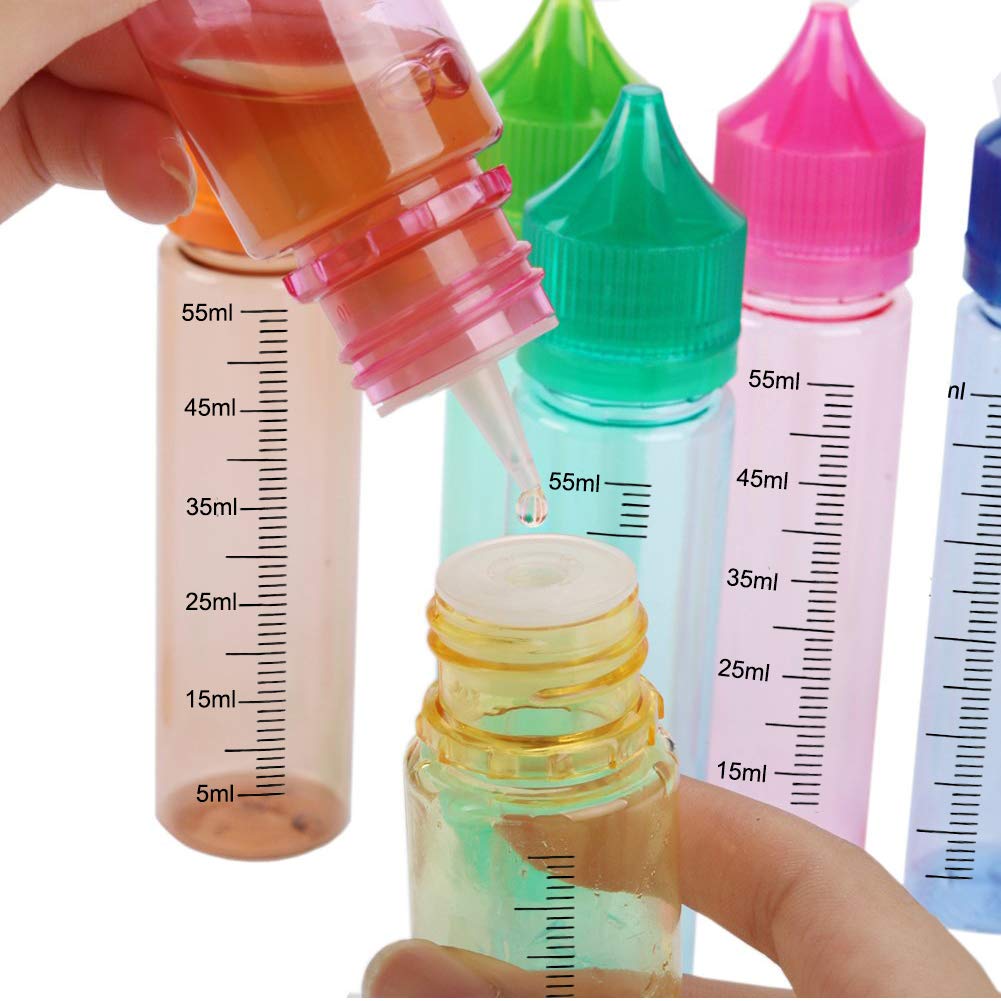 10pcs 60ml Soft PET Unicorn Dropper Bottle Liquid Refill Bottle Liquid Applicator Bottle (60ml x 10pcs, Rainbow bottle+Rainbow cap)