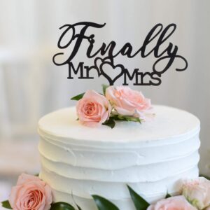 finally mr mrs love heart black acrylic cake topper - great for wedding engagement bridal shower party decoration gift keepsake - 5.9'' x 6.1''(black)