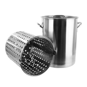 thaweesuk shop 36qt stockpot stainless steel pot strainer basket heavy duty outdoor stock pot height 16" diameter 13" of set