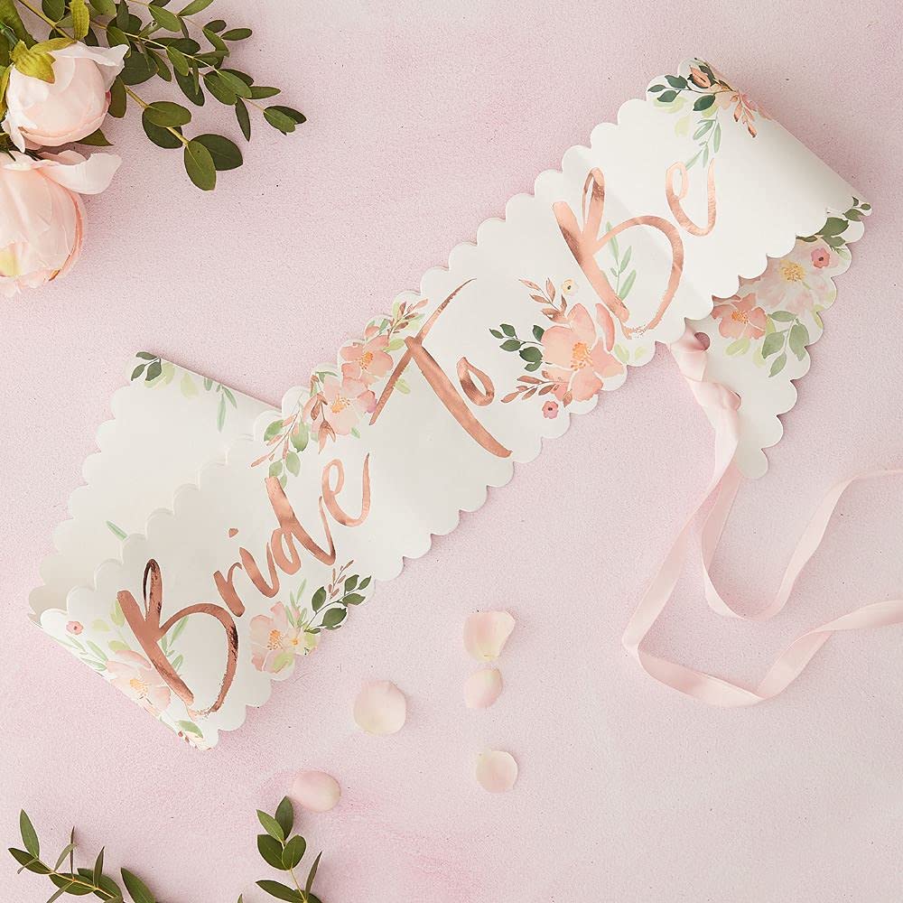 Ginger Ray Rose Gold Foiled Floral Bride To Be Bachelorette Party Sash