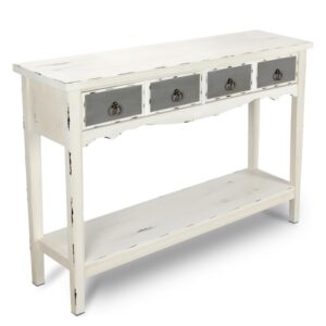 belleze hand painted 47 inch entryway hall console storage table, two tone accent farmhouse style sideboard decor, distressed antique finish - norman (cream/gray)