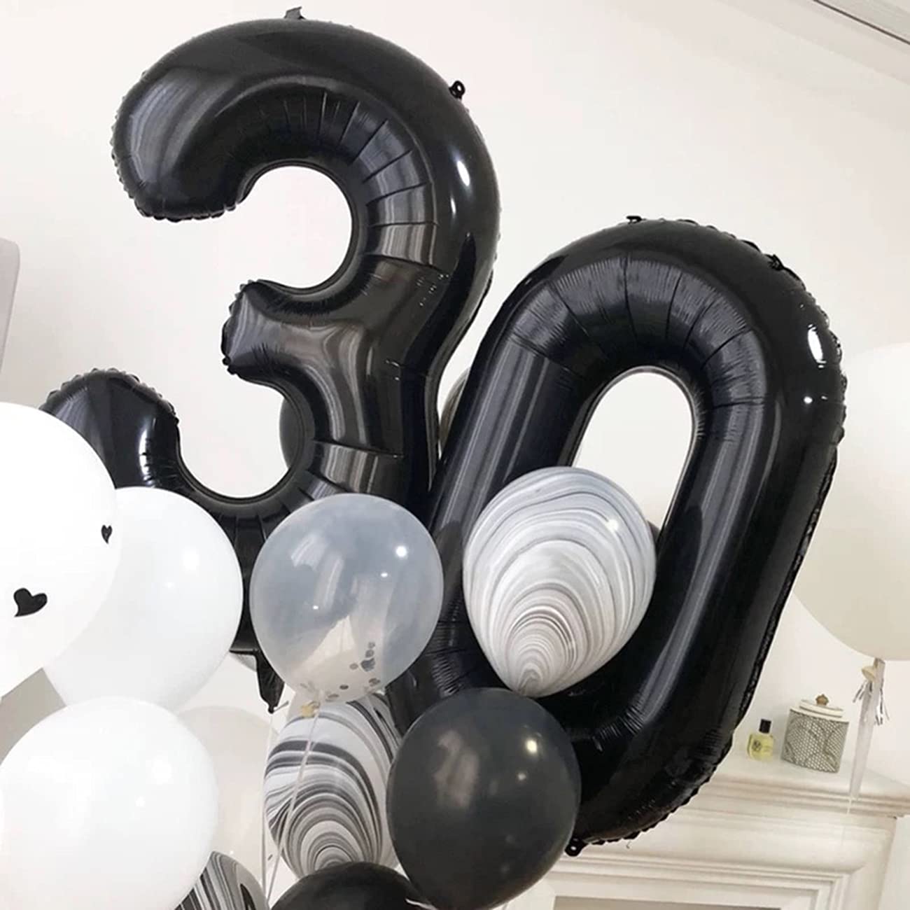 Black 30 Number Balloons Giant Jumbo Number 30 Foil Mylar Balloons for Women Men 30th Birthday Party Supplies 30 Anniversary Events Decorations