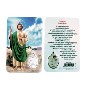 village gift importers holy figure prayer card with medal | saint prayer and medal | 8 figures (st. jude)