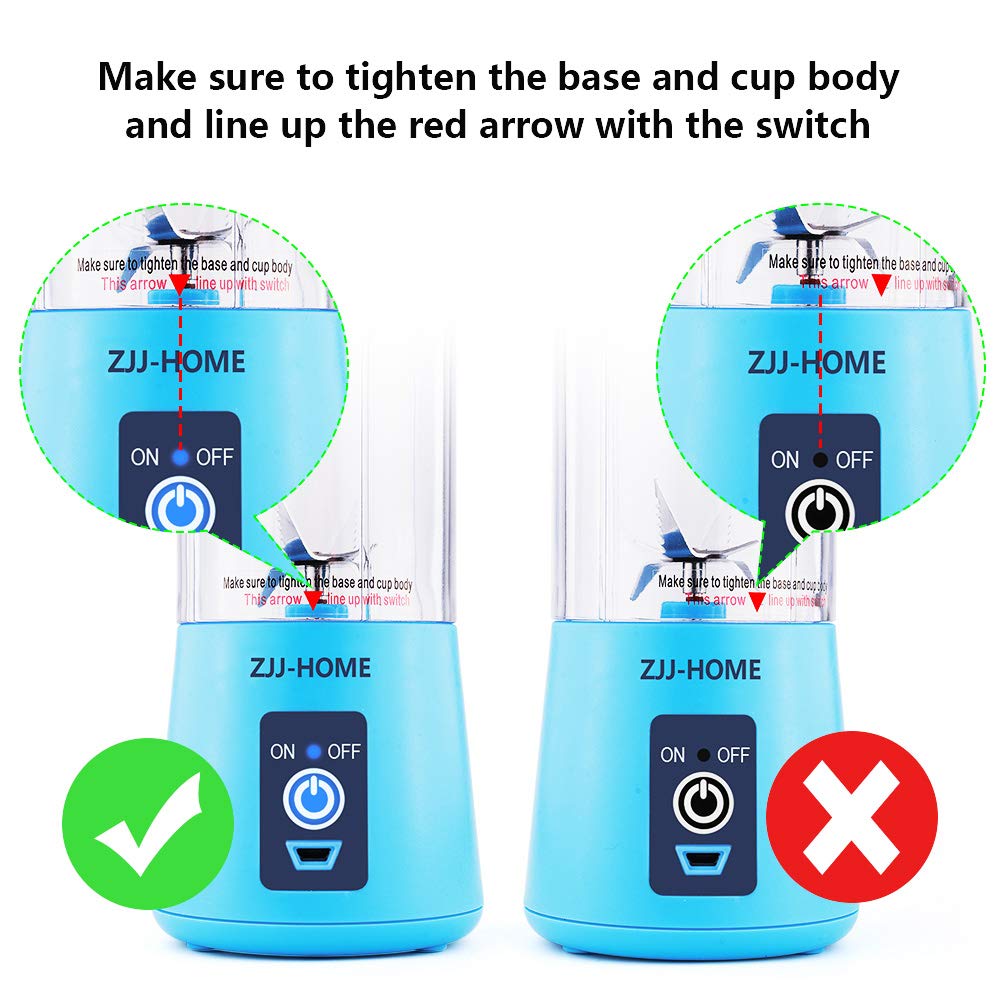 Portable Blender,Zjj-Home Smoothie Blender-Six Blades in 3D, Mini Travel Personal Blender with USB Rechargeable Batteries,Household Fruit Mixer,Detachable Cup,USB Juicer Cup 380ml (FDA BPA free) blue