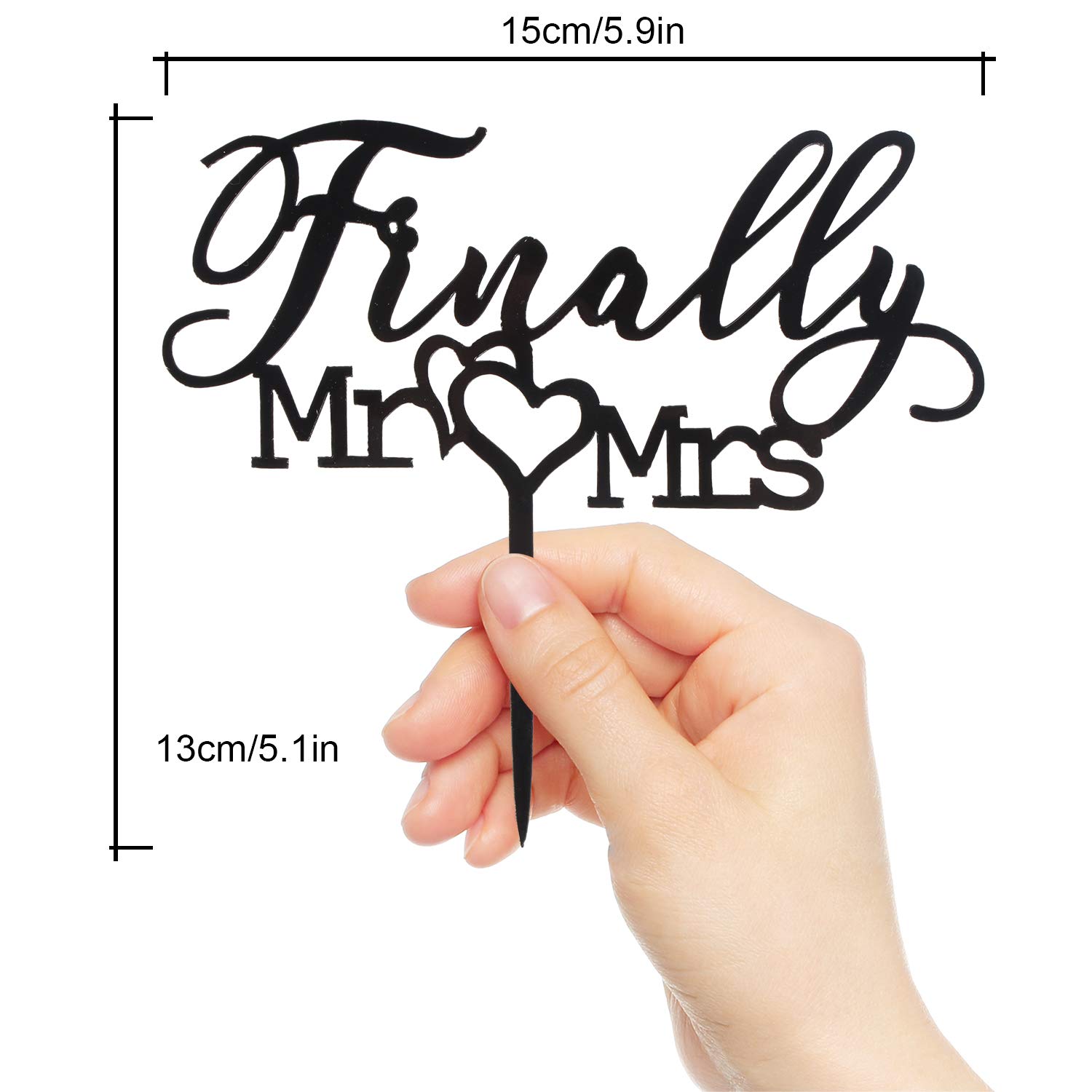 Finally Mr Mrs Love Heart Black Acrylic Cake Topper - Great for Wedding Engagement Bridal Shower Party Decoration Gift Keepsake - 5.9'' x 6.1''(Black)