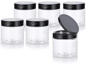 juvitus clear large 16 oz pet plastic (bpa free) refillable jar with black flip top cap - (6 pack)