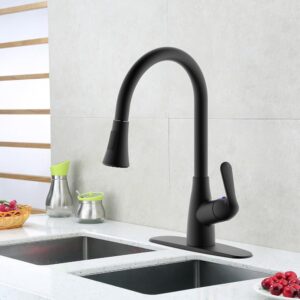 Derengge Single Handle Pull-Down Sprayer Kitchen Faucet, Mattte Black Kitchen Sink Faucet,1 Hole or 3 Hole Installation, F-058-MT