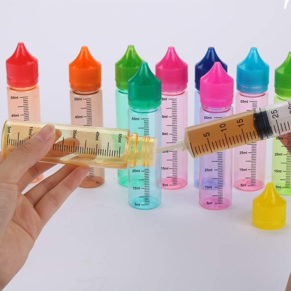 10pcs 60ml Soft PET Unicorn Dropper Bottle Liquid Refill Bottle Liquid Applicator Bottle (60ml x 10pcs, Rainbow bottle+Rainbow cap)