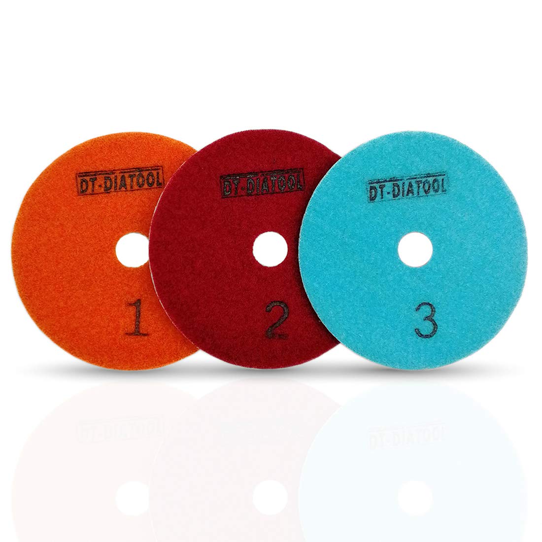 DT-DIATOOL Diamond 3 Step Polishing Pads 4 Inch for Granite Marble Terrazzo(Set of 3 Pieces + Alu Backer)