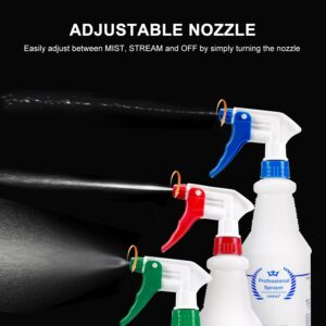 Uineko Plastic Spray Bottle (3 Pack, 24 Oz, 3 Colors) Heavy Duty All-Purpose Empty Spraying Leak Proof Mist Water Bottles for Cleaning Solutions Plants Essential Oils Hair Pet with Adjustable Nozzle