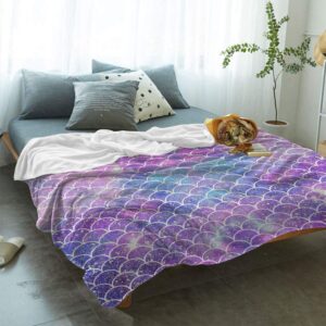 T&H XHome Fish Scale Throw Blanket, Ombre Beauty Mermaid Fish Scale Soft Flannel Fleece Bed Blacket for Couch, Throw Blanket for Cover Men Women Aults Kids Girls Boys 50"x60"