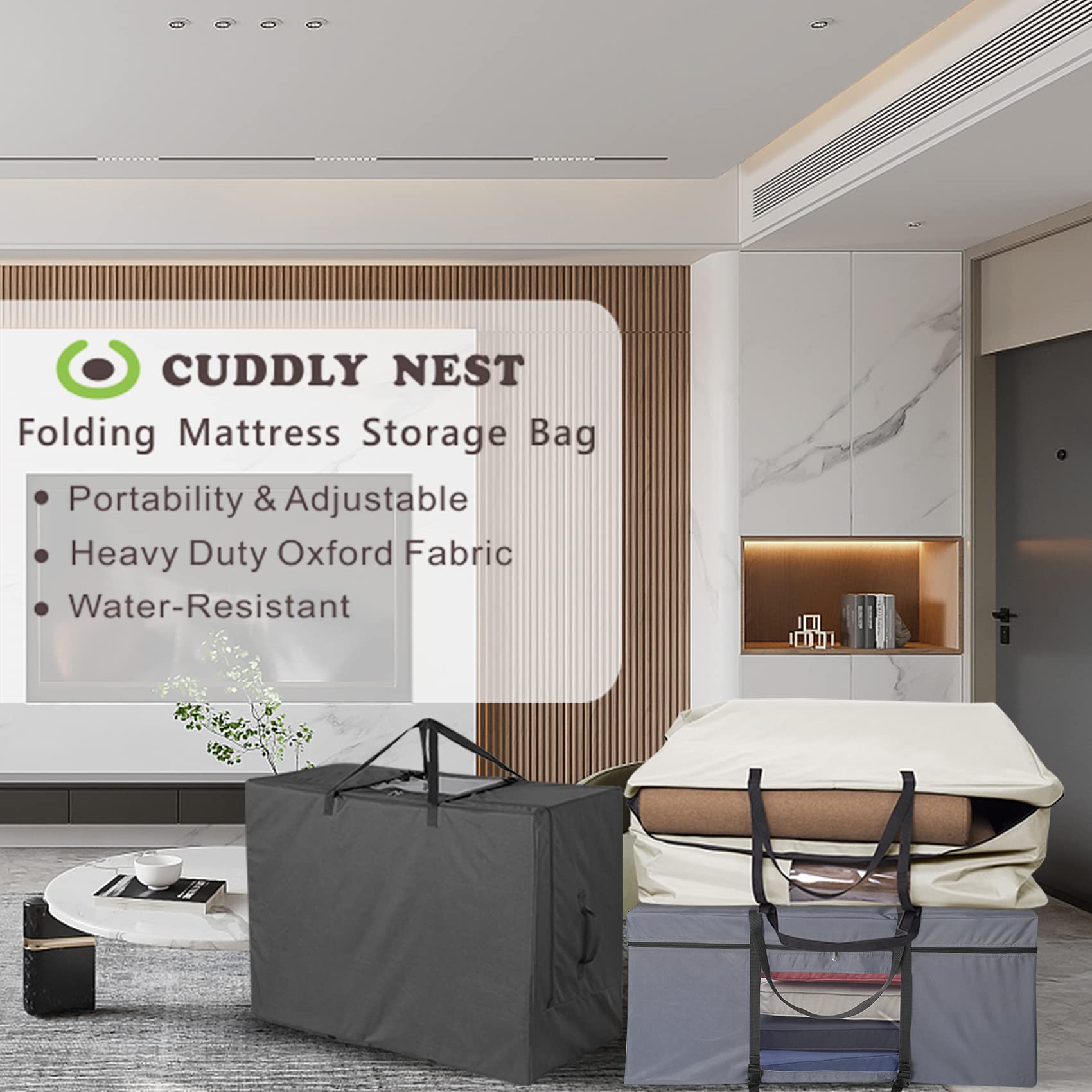 Cuddly Nest Folding Mattress Storage Bag - Heavy Duty Carry Case for Tri-Fold Guest Bed Mattress (Fits 6" TWIN & TWIN XL Mattress)