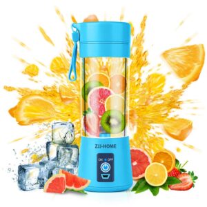 portable blender,zjj-home smoothie blender-six blades in 3d, mini travel personal blender with usb rechargeable batteries,household fruit mixer,detachable cup,usb juicer cup 380ml (fda bpa free) blue