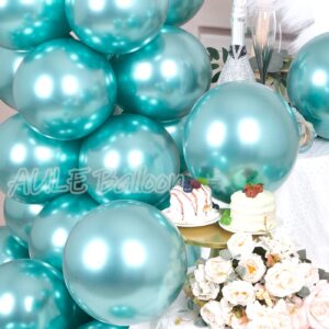 AULE Party Balloons 50 Pcs 12 inch Teal Green Metallic Chrome Helium Shiny Latex Thicken Balloon Perfect Decoration for Wedding Birthday Baby Shower Graduation Christmas Carnival