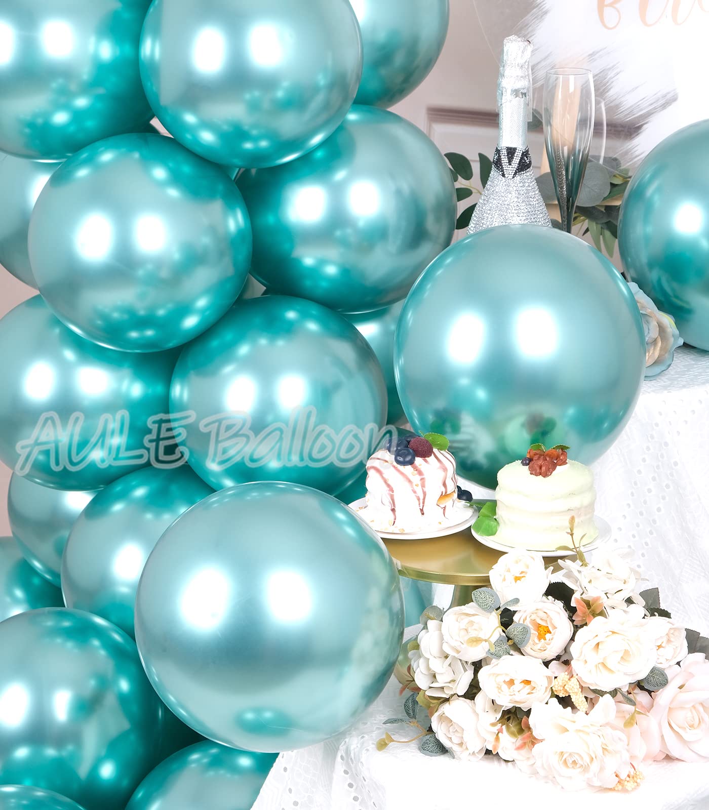 AULE Party Balloons 50 Pcs 12 inch Teal Green Metallic Chrome Helium Shiny Latex Thicken Balloon Perfect Decoration for Wedding Birthday Baby Shower Graduation Christmas Carnival