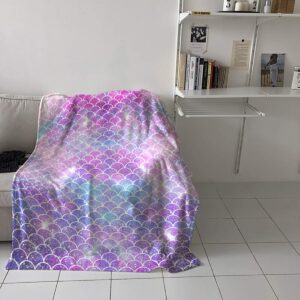 T&H XHome Fish Scale Throw Blanket, Ombre Beauty Mermaid Fish Scale Soft Flannel Fleece Bed Blacket for Couch, Throw Blanket for Cover Men Women Aults Kids Girls Boys 50"x60"