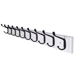 dseap coat rack wall mounted: 10-hooks, 16" hole to hole, 38-1/4" long, wood coat hooks wall mounted, hook rack, hook rail, hooks for hanging coats, white & black