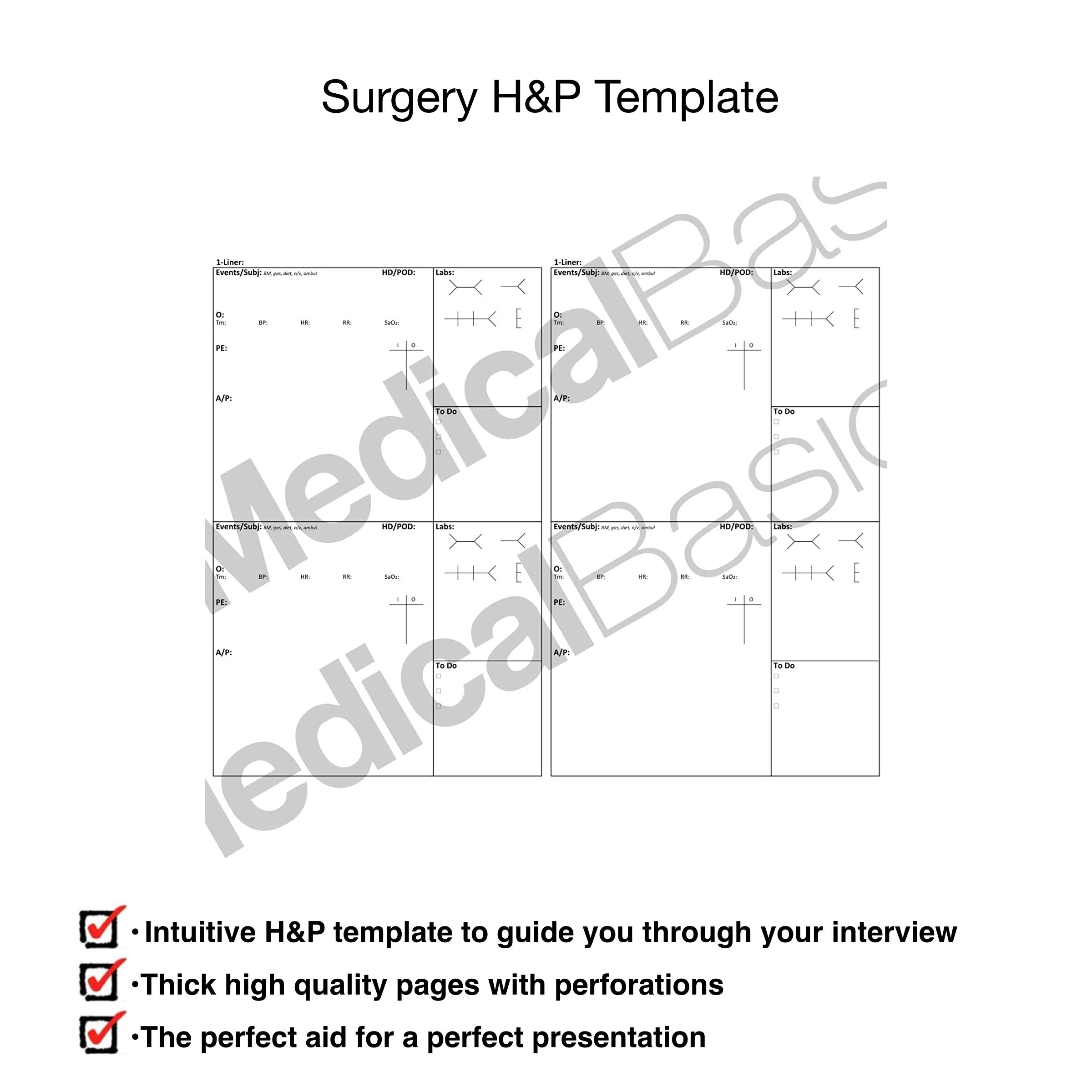 Surgery H&P Notebook with 4 Day SOAP - Medical History and Physical Notebook, 50 Medical templates with Perforations