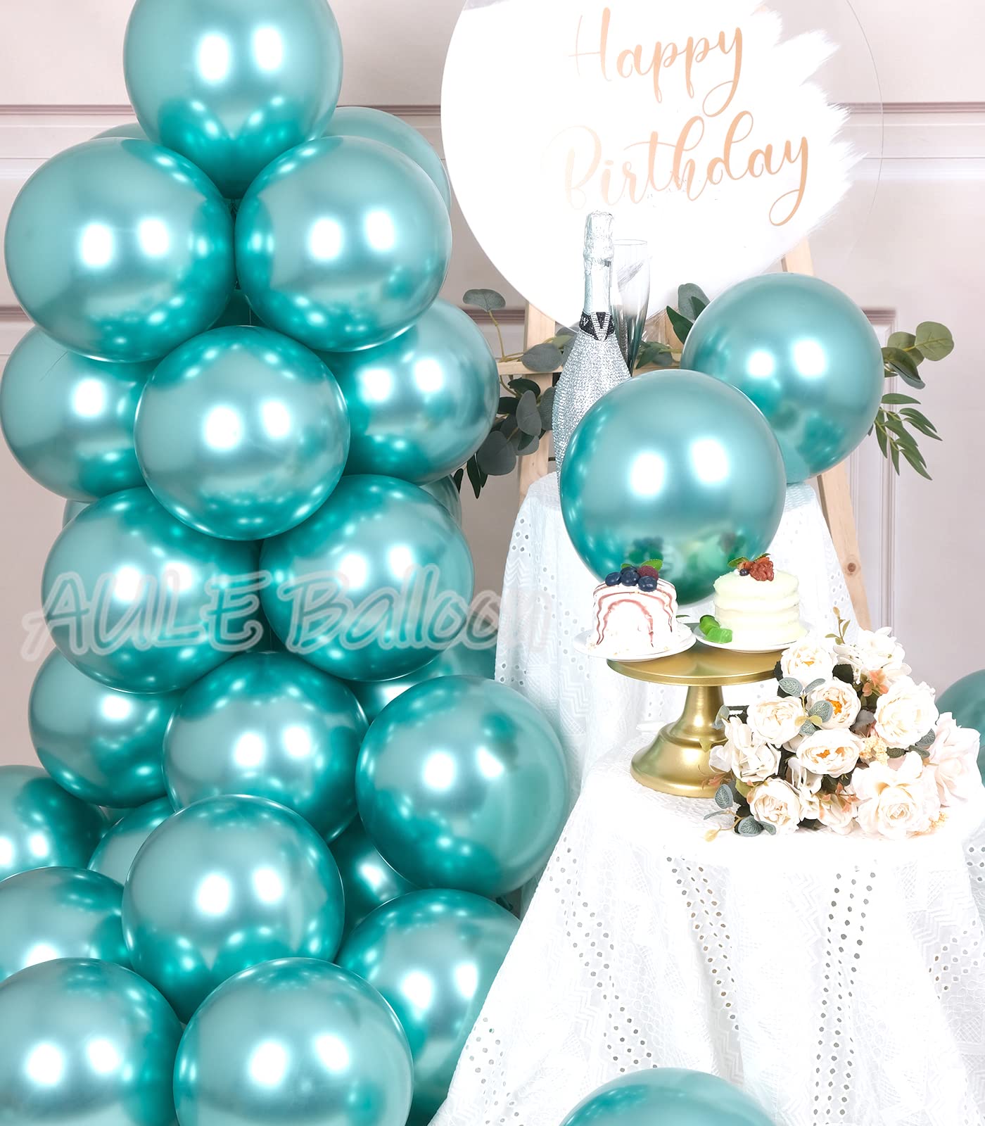 AULE Party Balloons 50 Pcs 12 inch Teal Green Metallic Chrome Helium Shiny Latex Thicken Balloon Perfect Decoration for Wedding Birthday Baby Shower Graduation Christmas Carnival