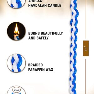 Ner Mitzvah Braided Havdalah Candle - 2-Pack - Blue and White Paraffin Wax - Handcrafted Havdallah Candle - Shabbat Judaica Gift