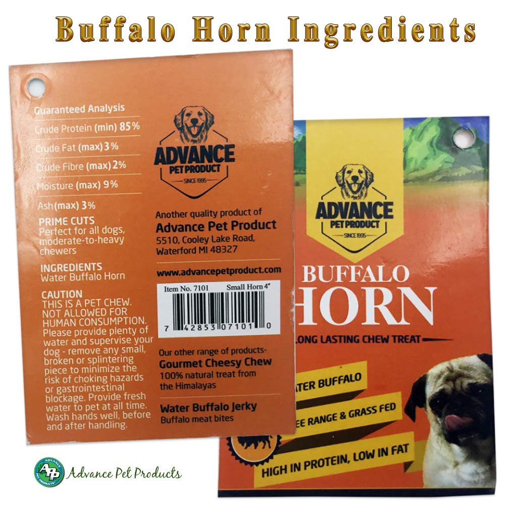 Buffalo Horn 4 Pack Small Long Lasting 100% Natural Water Dog Chews (4 Pack Small)