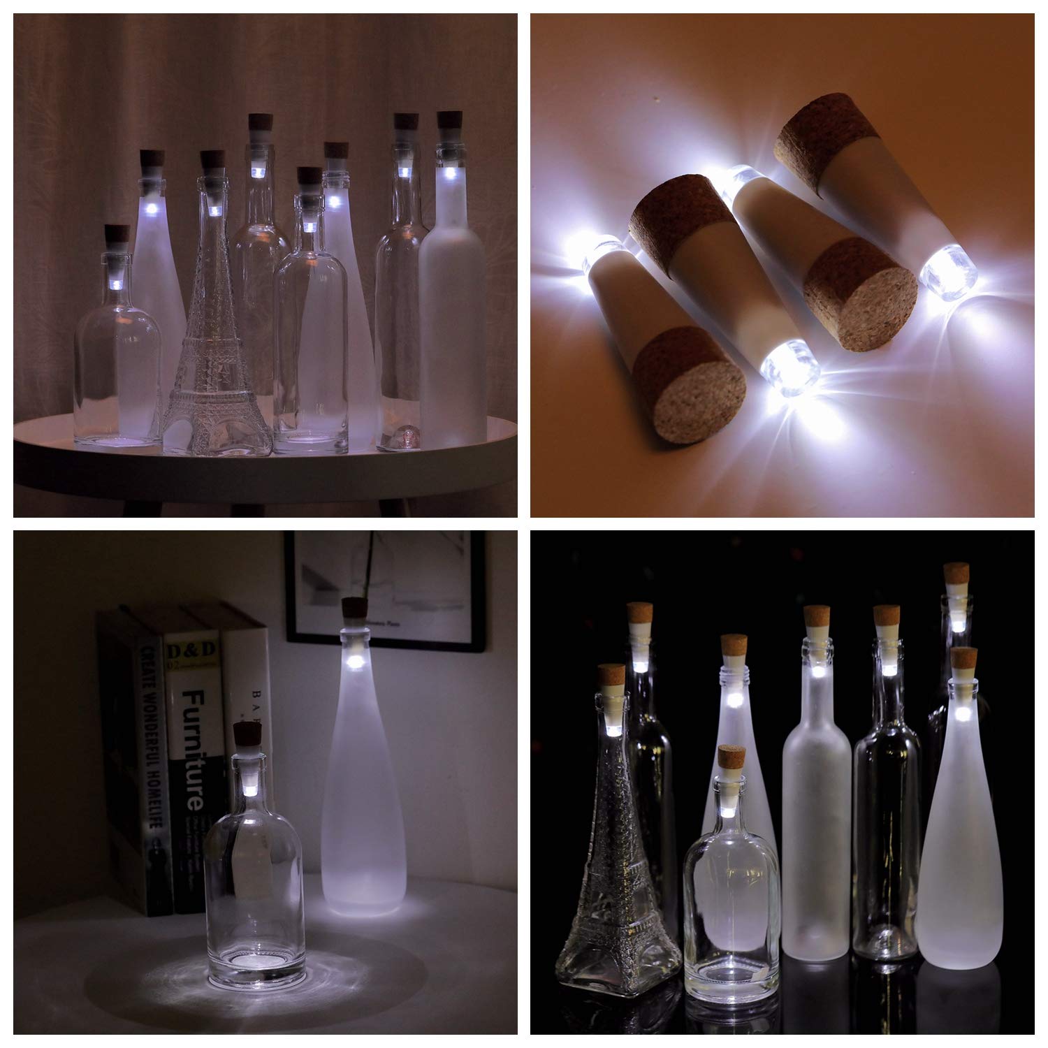 KZOBYD 4 Pack Rechargeable Bottle Lights Mini Cork Shaped Craft Lights USB Powered Fairy Cork Lights for Wine Bottles Party Décor Christmas Halloween Wedding (White)