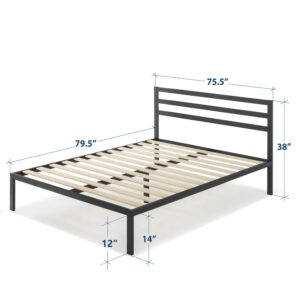 Mellow 14 inch Heavy Duty Metal Platform Bed W/Headboard/Wooden Slat Support/Mattress Foundation(No Box Spring Needed), King, Black