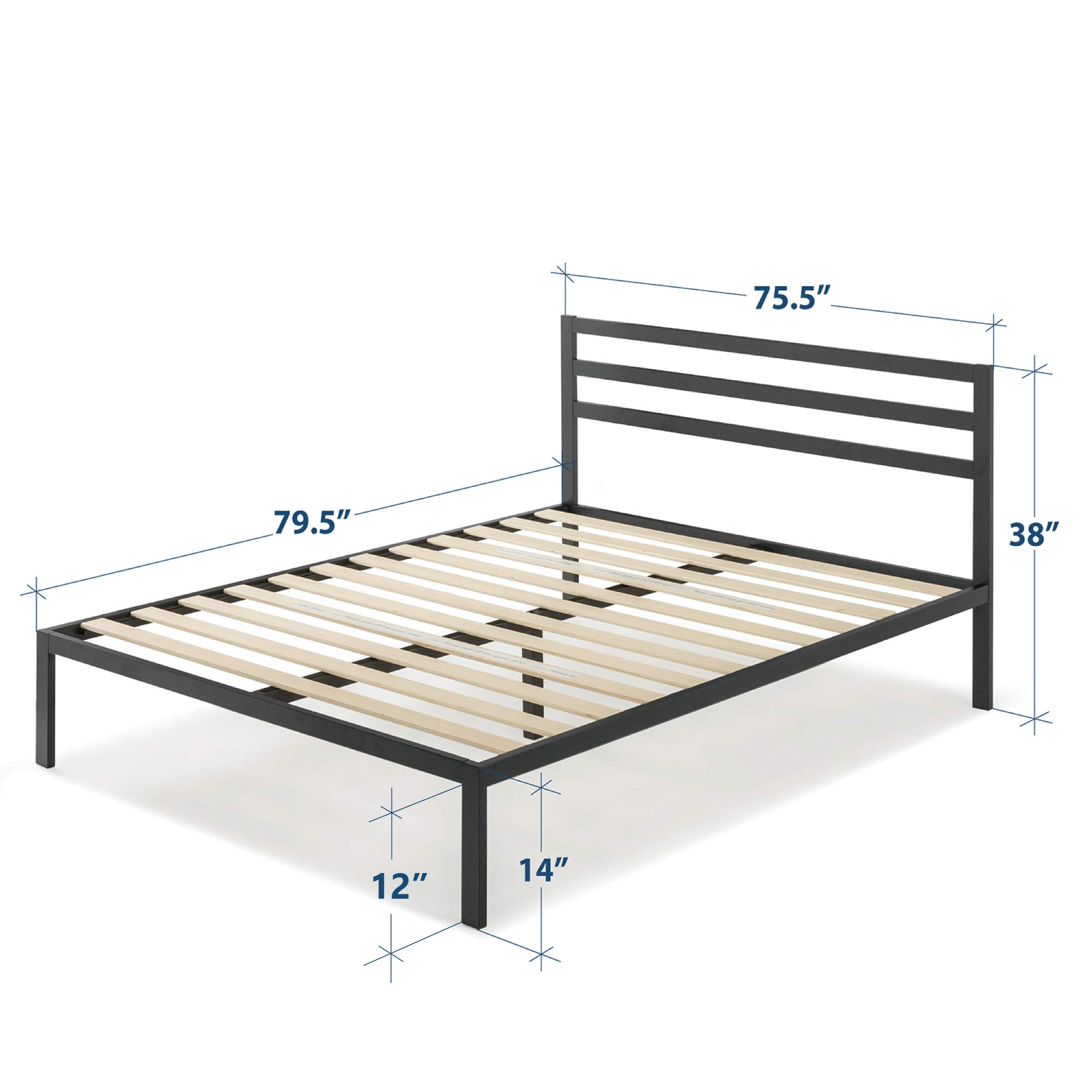 Mellow 14 inch Heavy Duty Metal Platform Bed W/Headboard/Wooden Slat Support/Mattress Foundation(No Box Spring Needed), King, Black