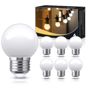 jandcase g40 light bulbs replacement, low watt light bulbs, 15 watt light bulbs equivalent e26 base, non-dim, 1w 6000k led small light bulbs for bathroom vanity porch outdoor string light bulbs,6 pack