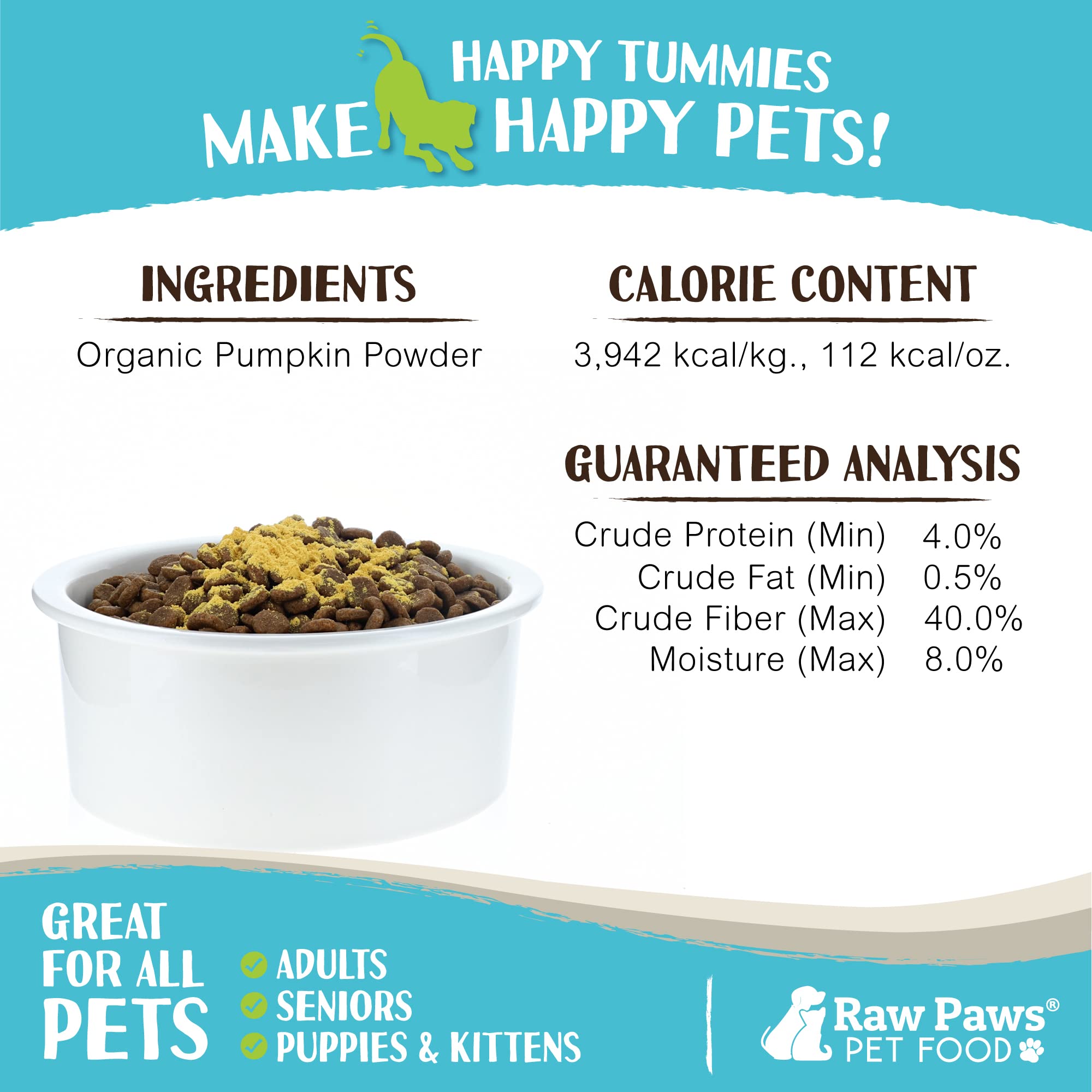 Raw Paws Boost Pet Food Topper Organic Pumpkin Powder, 3-oz - Made in USA - Grain-Free Dog Toppers for Dry Food - Anti Scoot Powder Pumpkin for Dogs - Vegan Dog Food Gravy - Dog Meal Toppers for Dogs