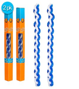 ner mitzvah braided havdalah candle - 2-pack - blue and white paraffin wax - handcrafted havdallah candle - shabbat judaica gift