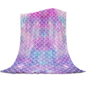 t&h xhome fish scale throw blanket, ombre beauty mermaid fish scale soft flannel fleece bed blacket for couch, throw blanket for cover men women aults kids girls boys 50"x60"