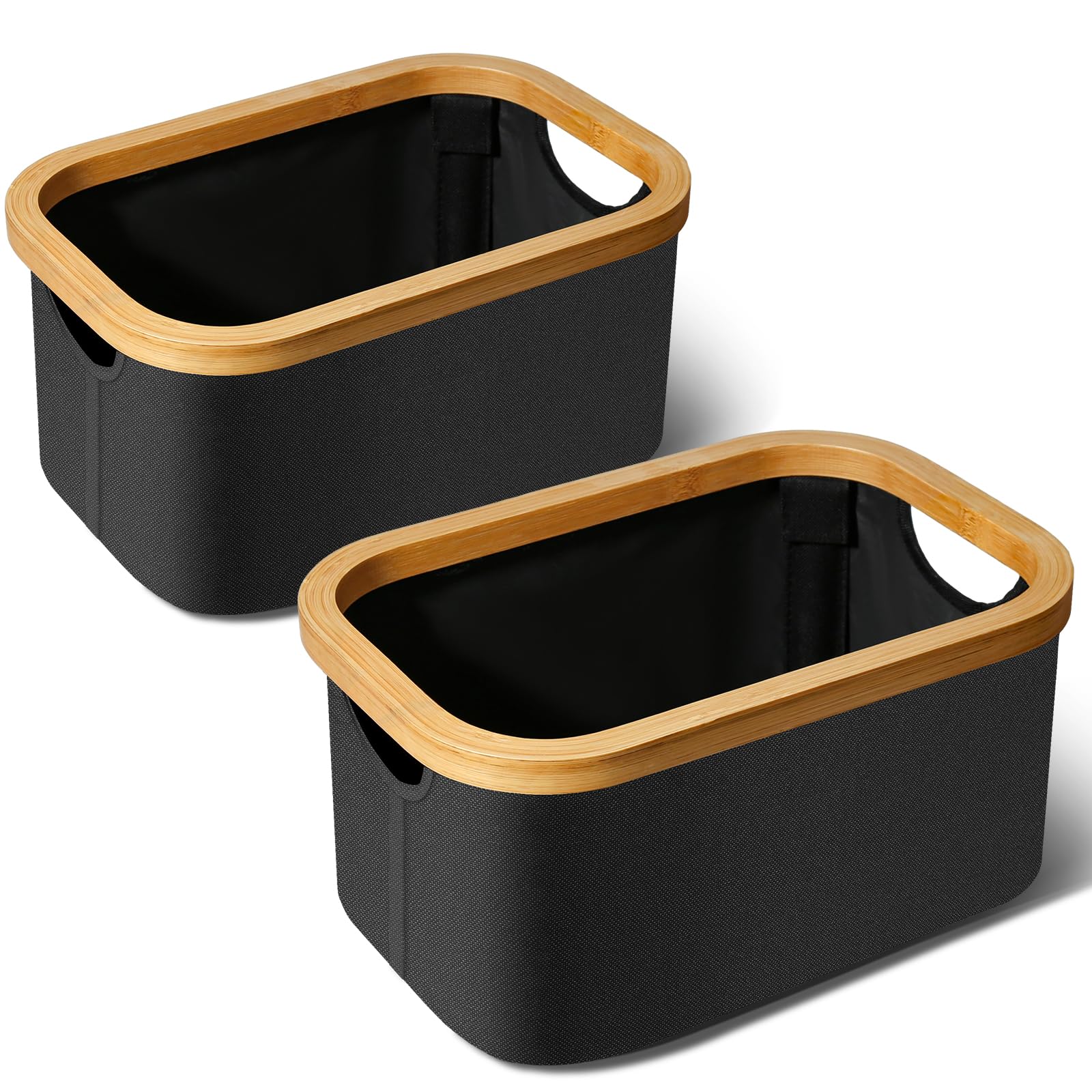 ALPIRIRAL Storage Basket For Organizing, Storage Baskets For Tank Topper, Black Storage Baskets For Shelves,Closet, Fabric Storage Bins With Bamboo Handles, 2 Pack