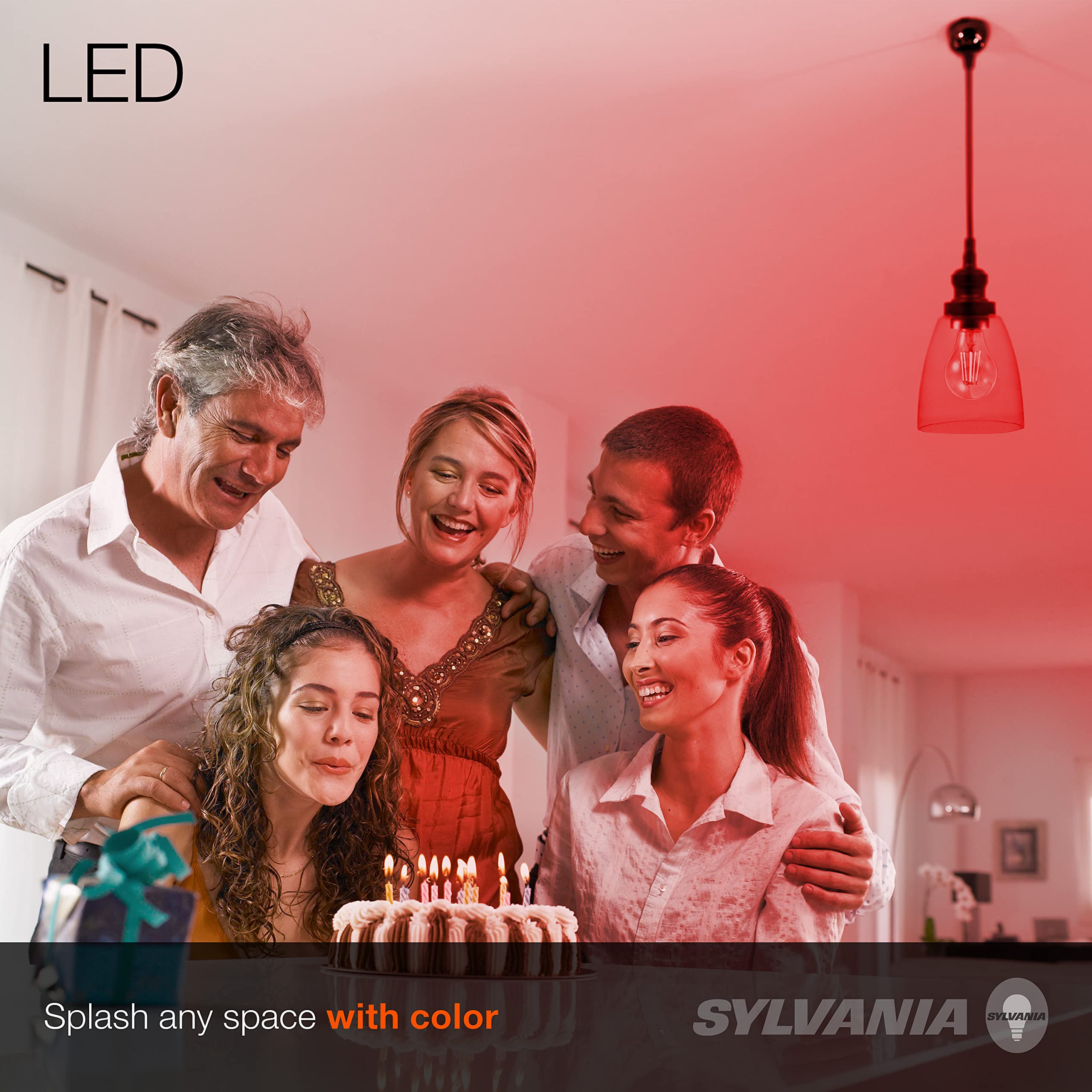 SYLVANIA LED Red Glass Filament A19 Light Bulb, Dimmable, Efficient 4.5W, E26 Medium Base - 1 Pack (70300)