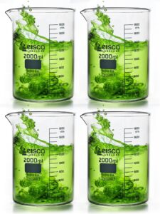 eisco 4pk beakers, 2000ml - low form with spout - white, 100ml graduations - borosilicate 3.3 glass