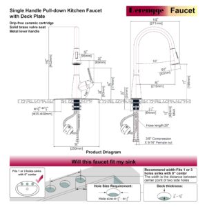 Derengge Single Handle Pull-Down Sprayer Kitchen Faucet, Mattte Black Kitchen Sink Faucet,1 Hole or 3 Hole Installation, F-058-MT