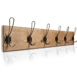 ilyapa barnwood coat rack wall mount - wood wall mount coat rack with hooks, 6 metal hooks - for hats, coats, kitchen, bedroom, and more - barnwood