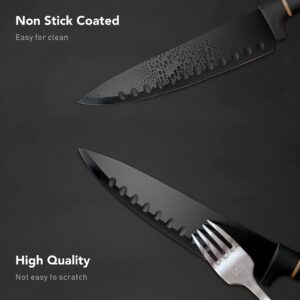 elabo 5 Pieces Black Kitchen Knife Set - Stainless Steel Non Stick Coating Knives, Includes 6'' Chef Knife, 7'' Santoku Knife, 7" Slicer Knife, 5''Utility Knife and Ceramics Peeler, Rose Gold