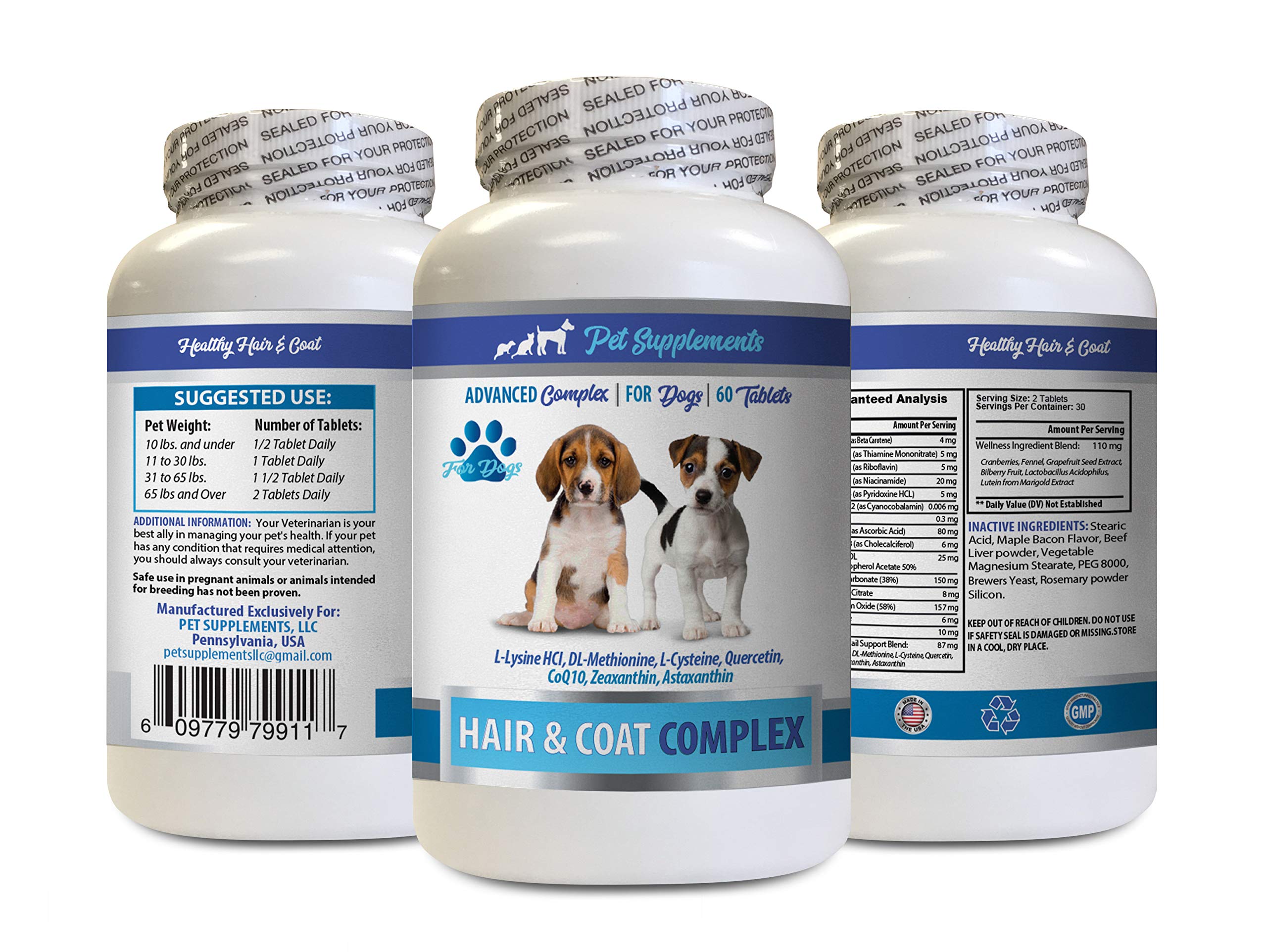 PET SUPPLEMENTS Immune Dog Treats - Dogs Hair and Coat Complex - Advanced Skin Relief - Good for Nails - Dog Vitamins Coat - 1 Bottle (60 Tablets)