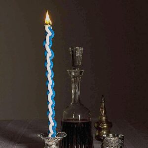 Ner Mitzvah Braided Havdalah Candle - 2-Pack - Blue and White Paraffin Wax - Handcrafted Havdallah Candle - Shabbat Judaica Gift