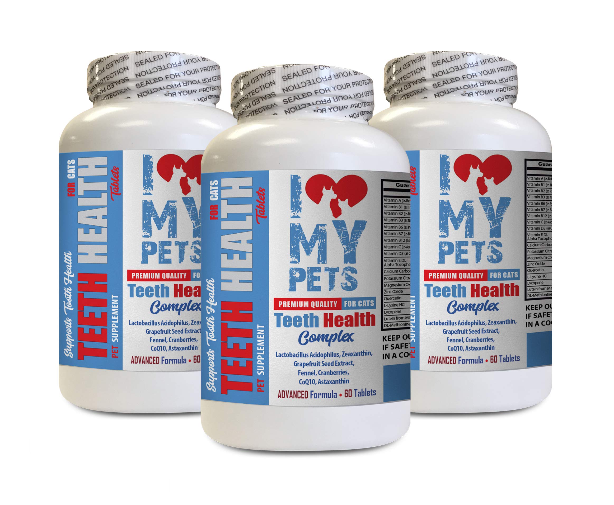 I LOVE MY PETS LLC Oral Care for Cats - CAT Teeth Health Complex - Advanced Care Formula - cat Vitamin c - 180 Treats (3 Bottles)