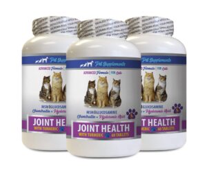 pet supplements turmeric for cats - cat turmeric for joint health - advanced joint support - glucosamine chondroitin cat treats - 3 bottles (180 tablets)