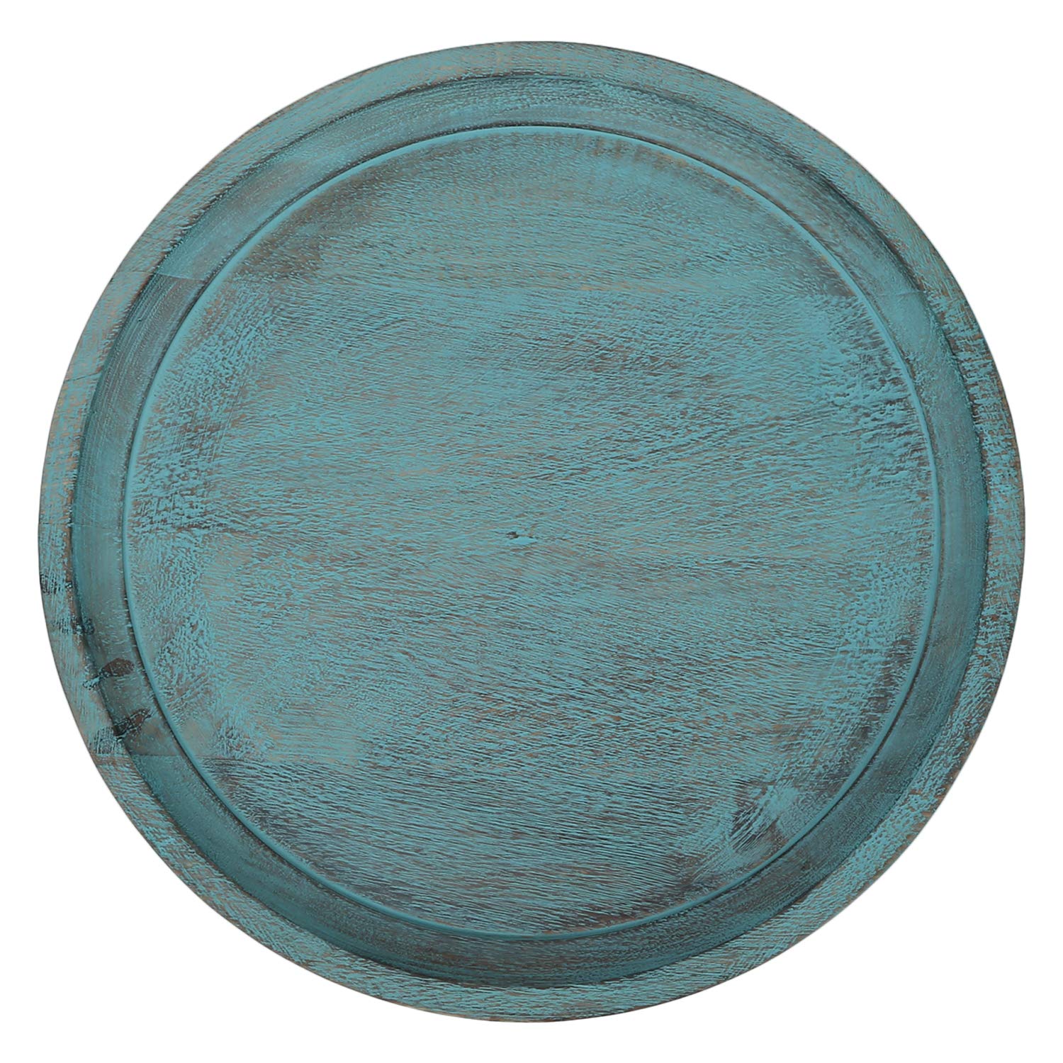 SAVON Serving Table Wood Side end Round Blue Rustic Wooden Tray Collapsible Distressed