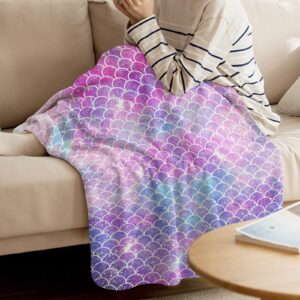 T&H XHome Fish Scale Throw Blanket, Ombre Beauty Mermaid Fish Scale Soft Flannel Fleece Bed Blacket for Couch, Throw Blanket for Cover Men Women Aults Kids Girls Boys 50"x60"