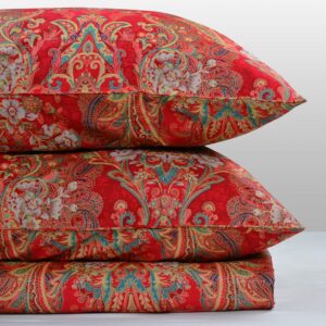 Softta Boho Bedding California King 3 Pcs Paisley Damask Pattern Bohemian Duvet Covers Quality red and Gold 100% Egyptian Cotton 1000 Thread Count Super Soft