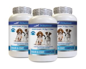 pet supplements healthy coat for dogs - dogs hair and coat complex - advanced skin relief - good for nails - vitamin d for dogs - 3 bottles (180 tablets)